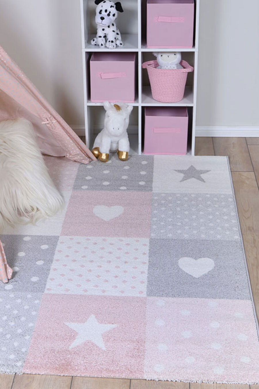 Hello Pink Heart & Stars Kids Rug (Size 230 x 160cm)
